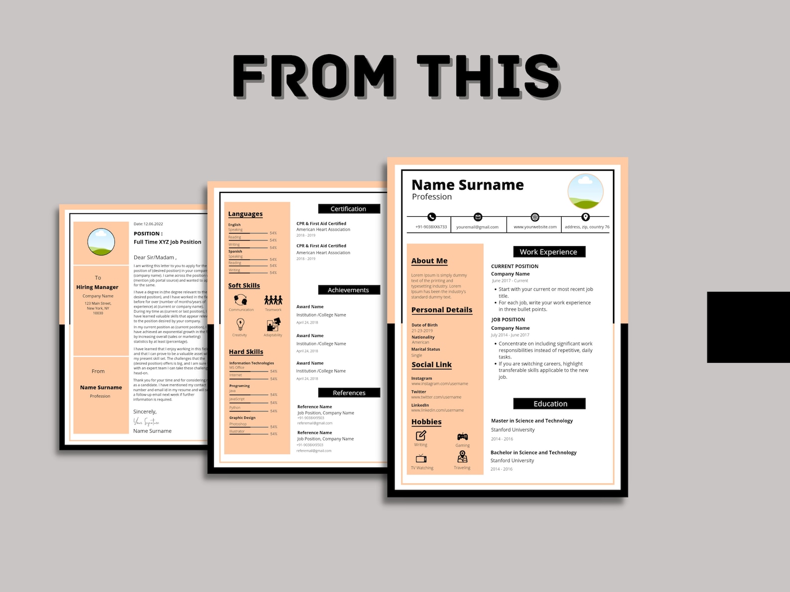 3 Page Professional Resume Template, Printable Modern Resume, Canva ...