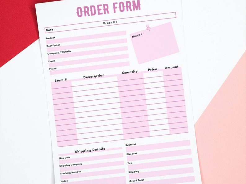 Editable Order Form Template for Small Business, Printable Small ...