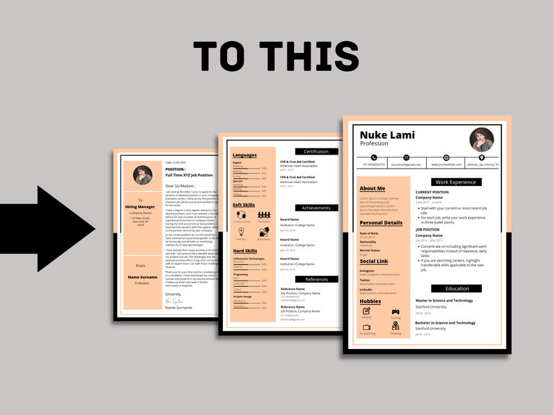 3 Page Professional Resume Template, Printable Modern Resume, Canva ...