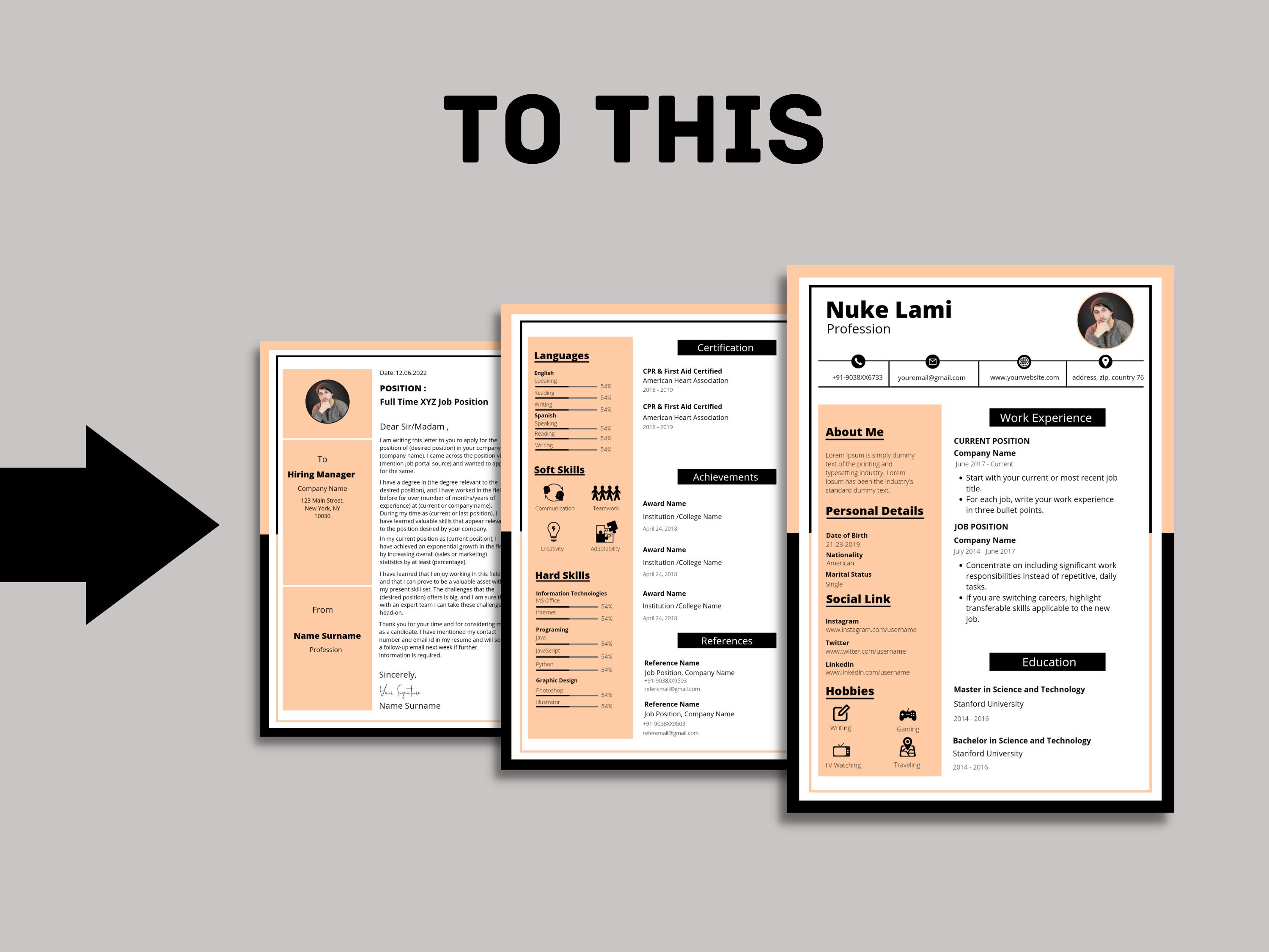 3 Page Professional Resume Template, Printable Modern Resume, Canva ...