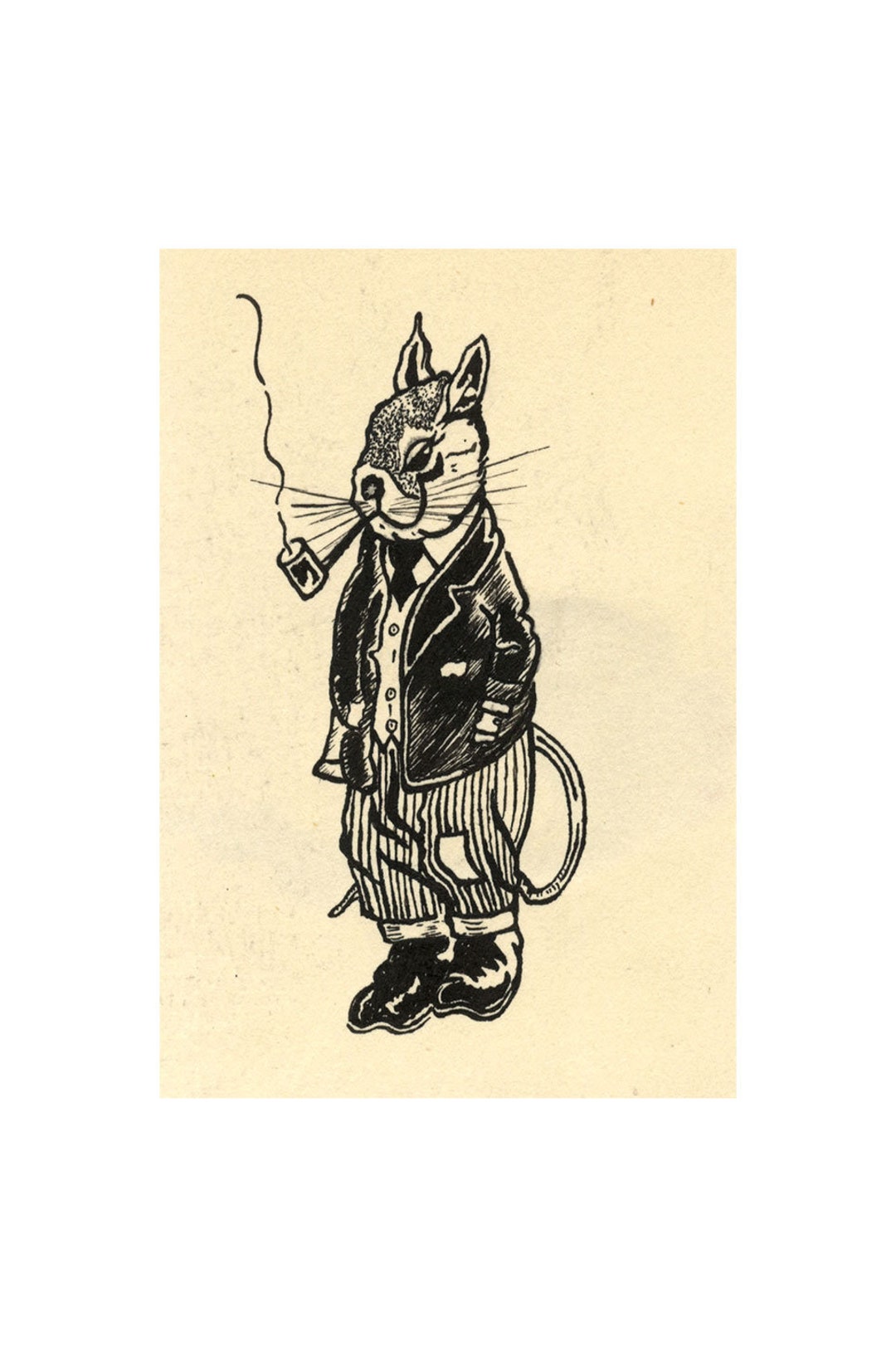 Smoking Mouse Anthropomorphic Cartoon Original 1940s Pen & Ink Drawing ...
