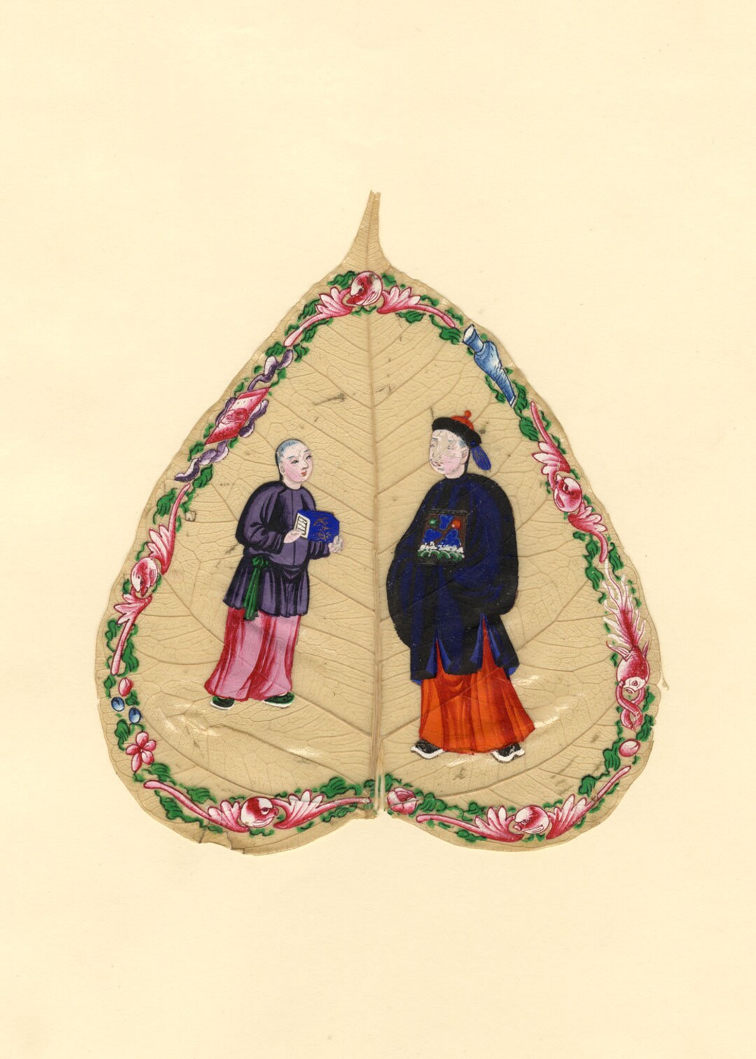 Antique 19th-century Chinese Peepal Leaf Painting – Qing Dynasty ...