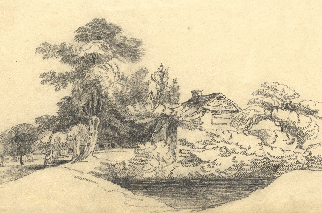 C.B. Pearson, Rural Study With Cottage – Original C.1819 Graphite ...