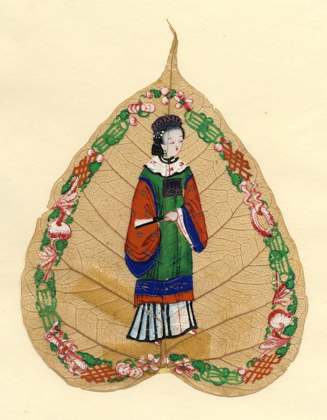 Antique 19th-century Chinese Peepal Leaf Painting – Qing Dynasty ...