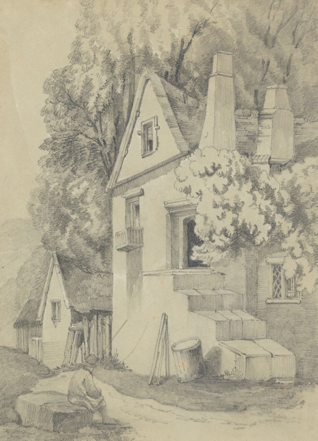 Resting Figure by House – Original C.1838 Graphite Drawing - Etsy
