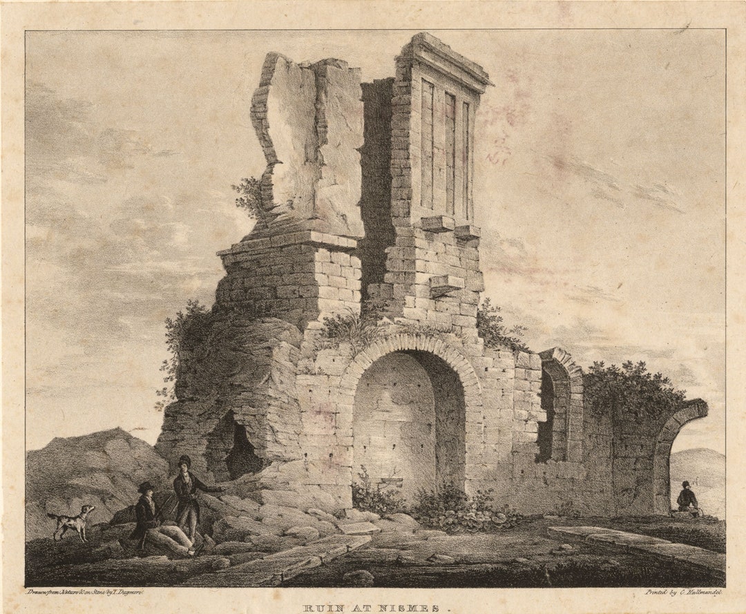 John Dugmore of Swaffham Lithograph C19th Ruin Nismes Tour Magne Nîmes ...