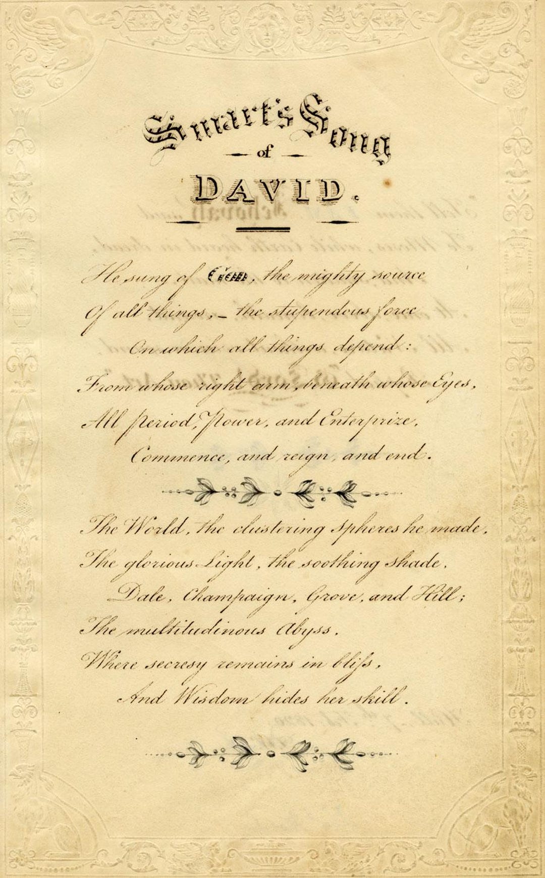 Thomas Ward, Handwritten Copperplate Manuscript 'smart's Song of David ...