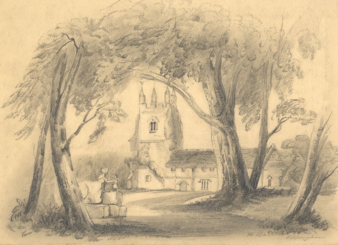 St Swithun's Church Bathford Bath Graphite Drawing Mid 19th Century ...
