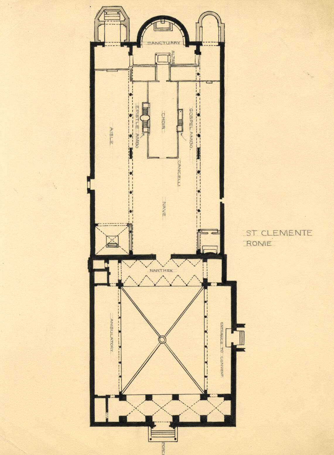Architectural Plan, Basilica of Saint Clement, Rome – C.1920s Pen & Ink ...