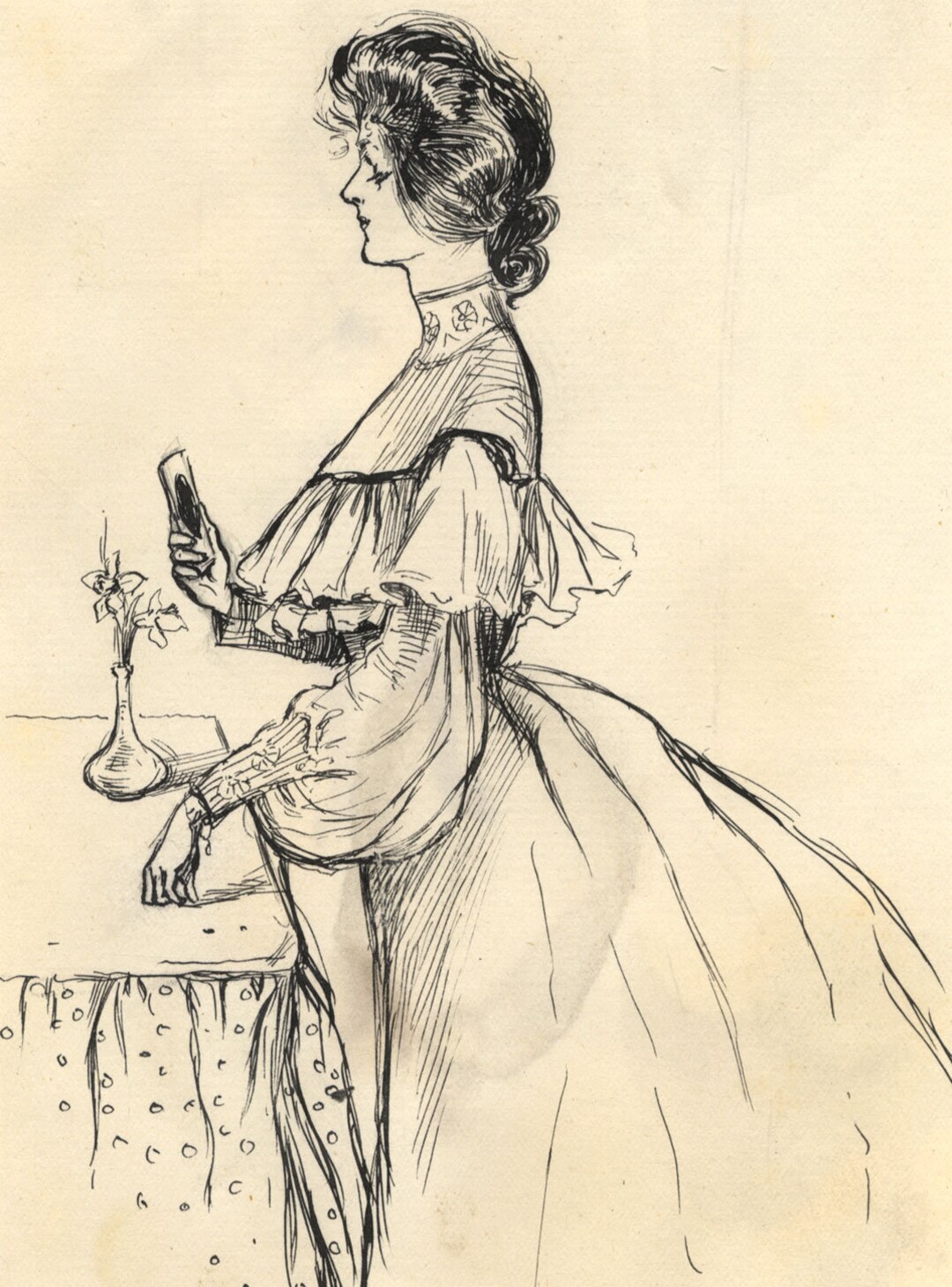 Dorothy B.M. Kerr, Edwardian Lady in Bustle Dress C.1902 Pen & Ink ...
