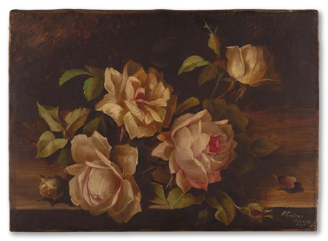 Herbert Cooper Oil Painting 1898 Roses Still Life Dublin Original ...