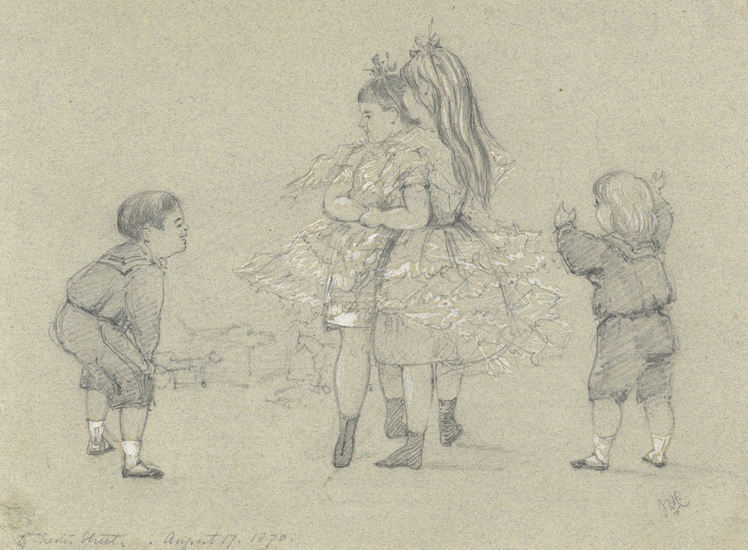 Victorian Children Chester Street Graphite Drawing 1870 Original ...