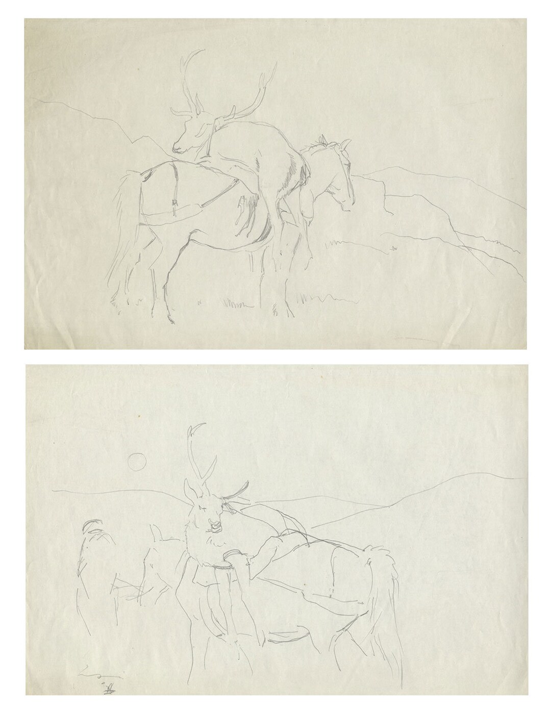 John Murray Thomson RSA, Horse Carrying a Dead Stag – 2 X Mid-c20th ...