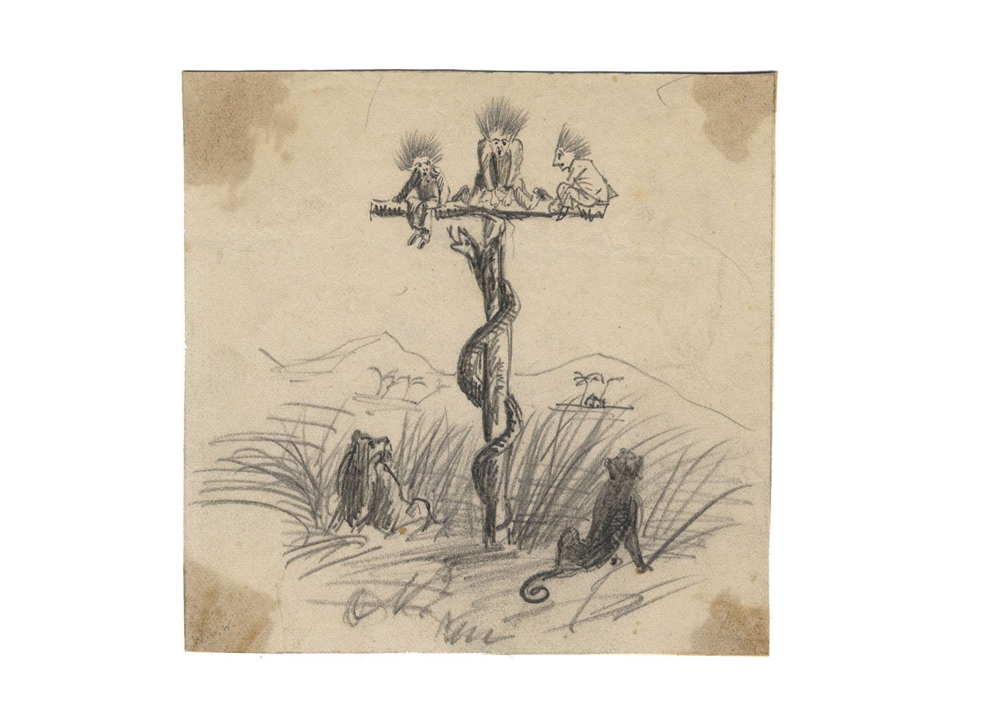 Albert A. Harcourt, Brazen Serpent Cartoon – Original 1870s Graphite ...