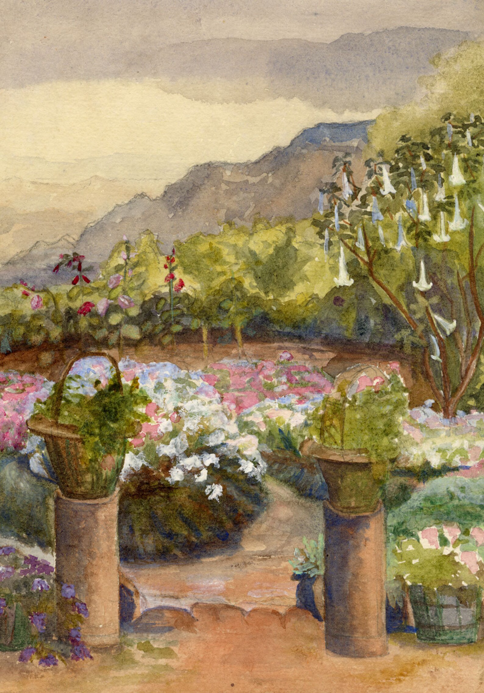 L.B.M., Flower Garden, Gulmarg, Kashmir, India – C.1925 Watercolour ...