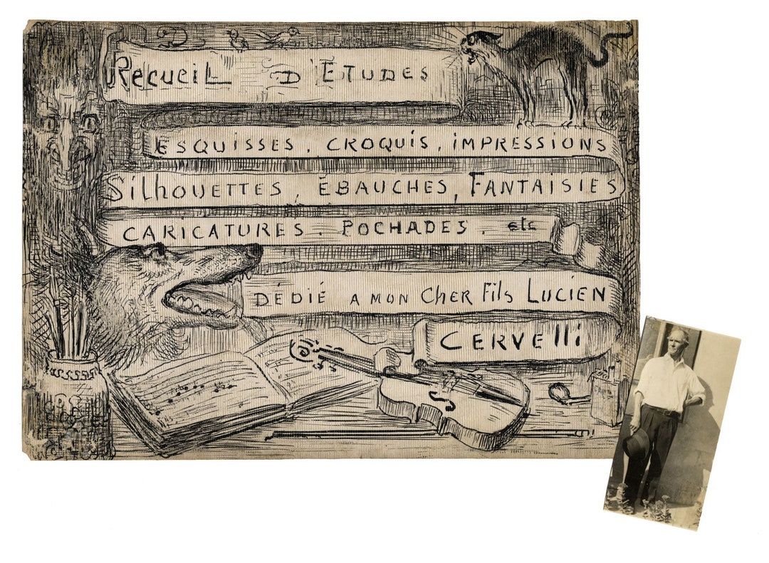 G. Cervelli, Title Page With Dedication to Lucien 1910s Pen & Ink ...