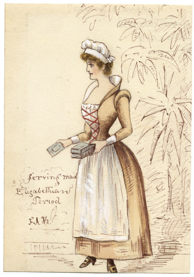 F.A.B., Theatre Costume: Elizabethan Maid – Original 1880s Watercolour ...