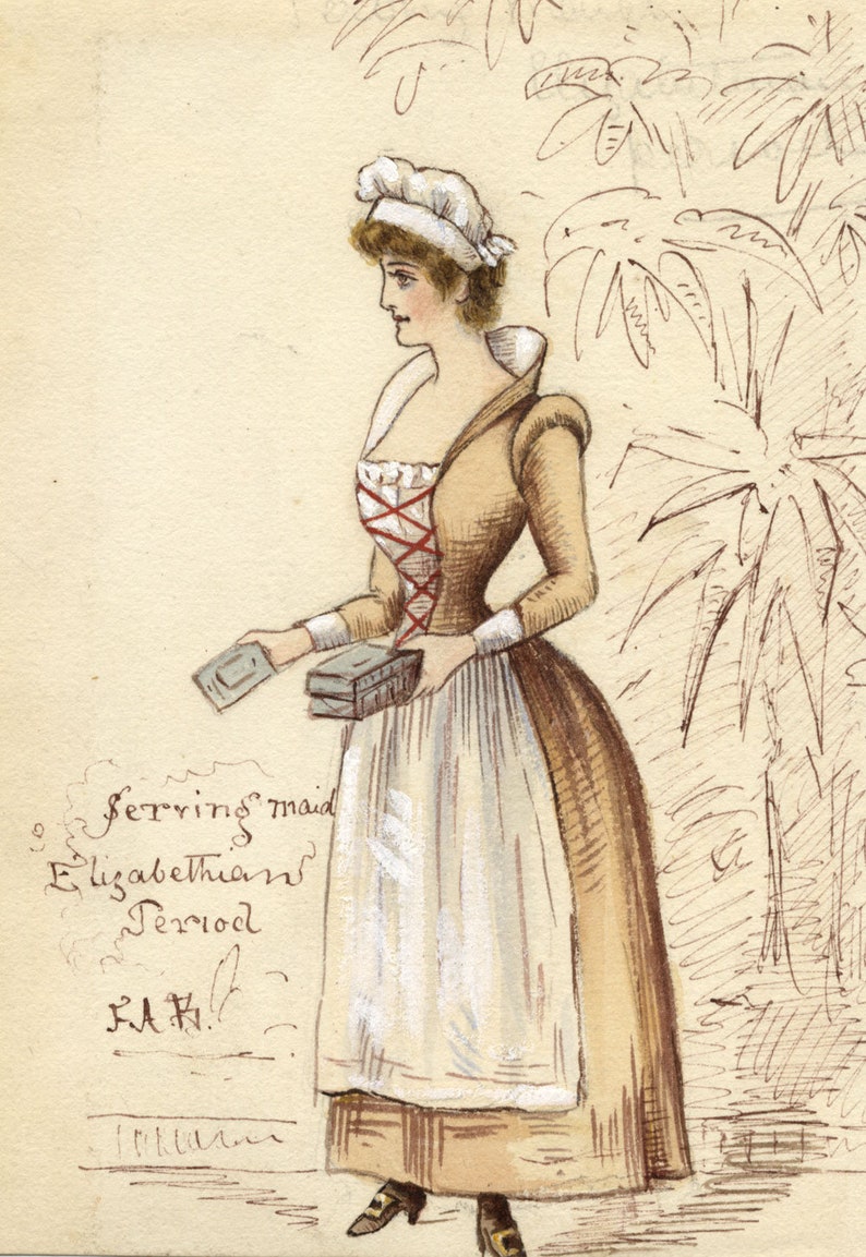 F.A.B., Theatre Costume: Elizabethan Maid – Original 1880s Watercolour ...