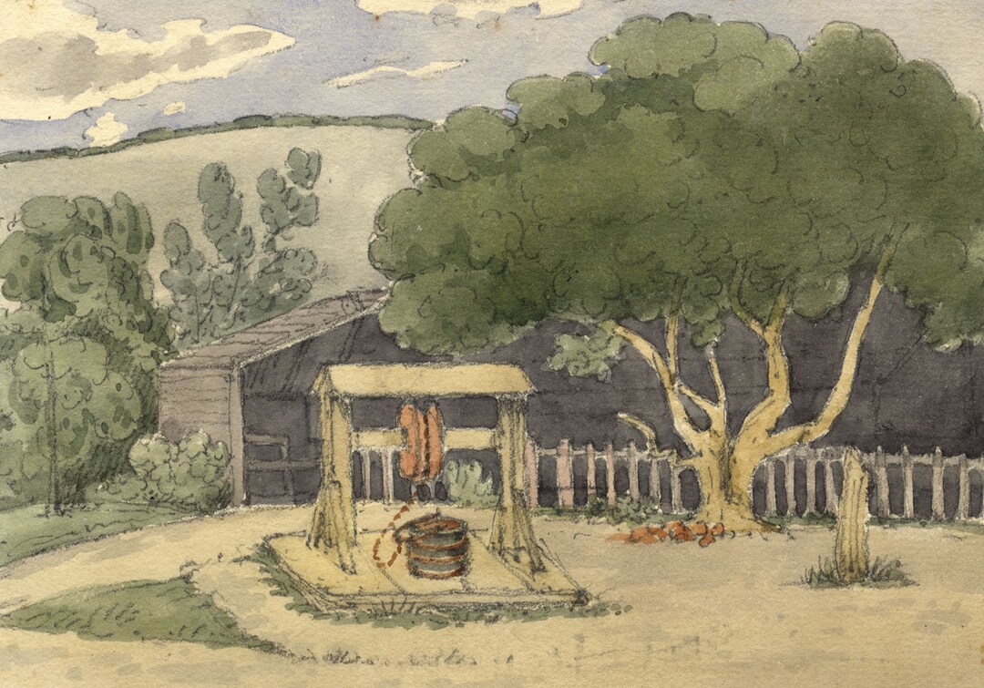 W. Allcot, Garden View With Water Well – Original 1850s Watercolour ...