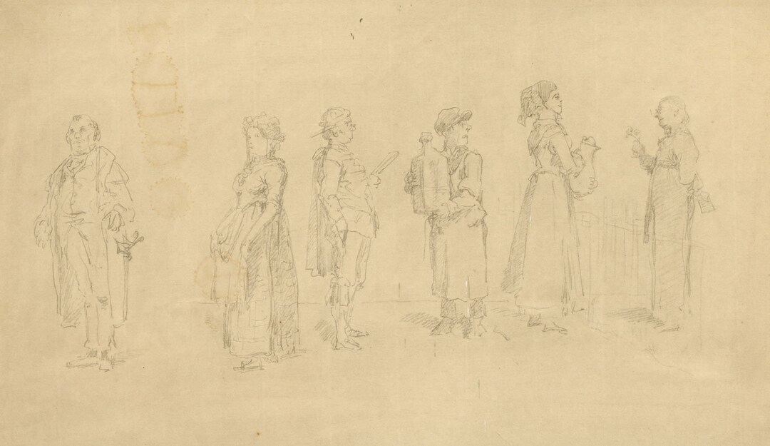 A Sheet of Caricatural Figure Studies – Original 19th-century Graphite ...