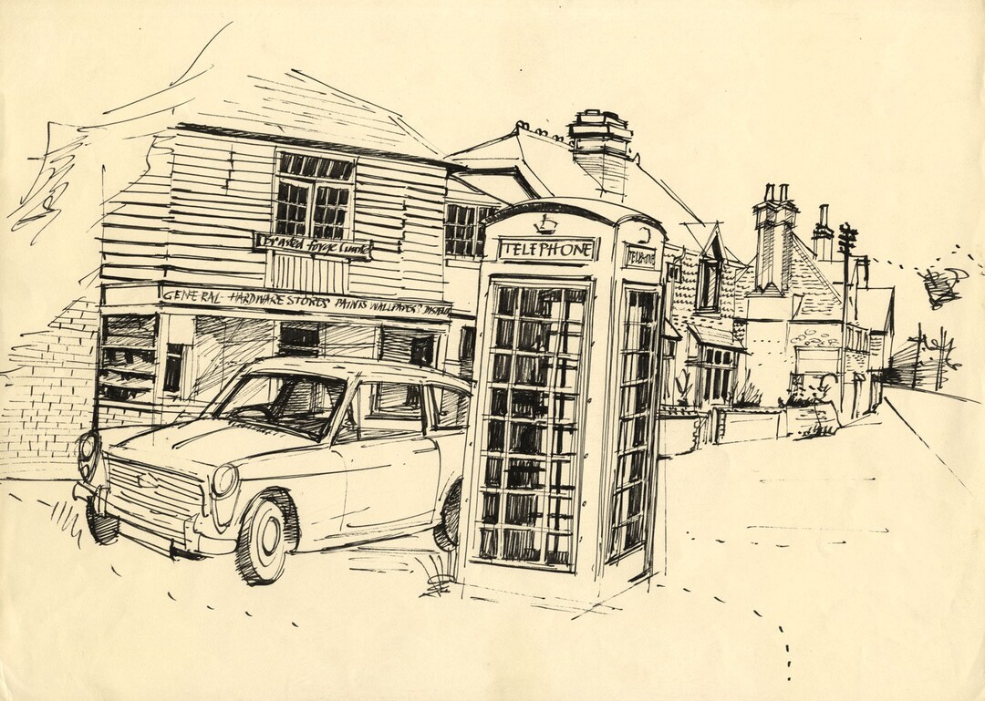 James Arnold Martin Pen & Ink Drawing 1960s High Street Brasted Kent ...