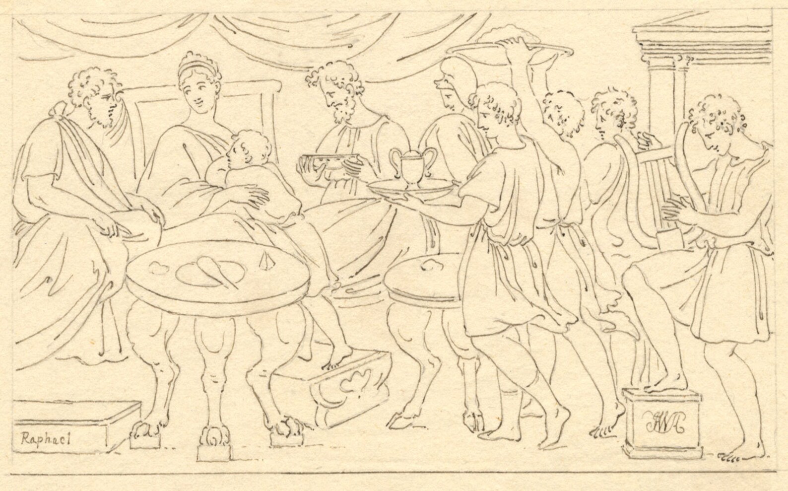 John White Abbott, Achilles at Skyros After Raphael – C.1805 Pen & Ink ...