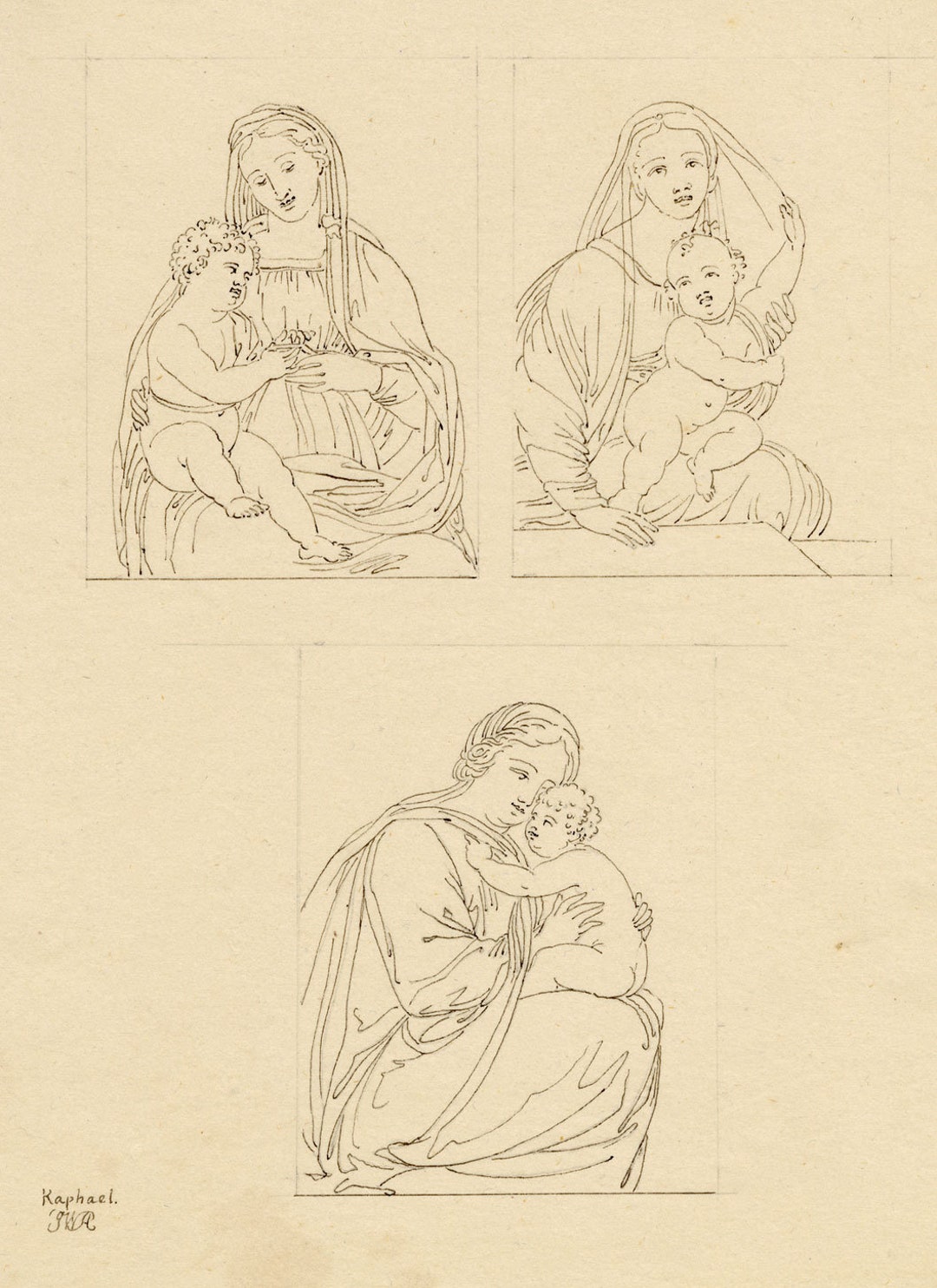 John White Abbott Pen & Ink Drawing C.1805 Madonna Child After Raphael ...