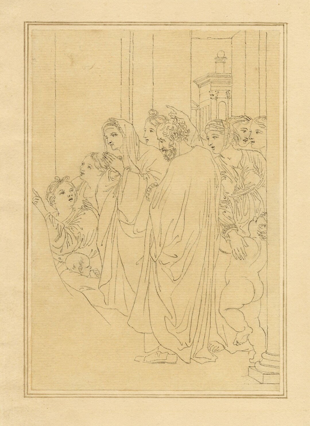 John White Abbott Pen & Ink Drawing C.1805 Detail After Domenichino ...