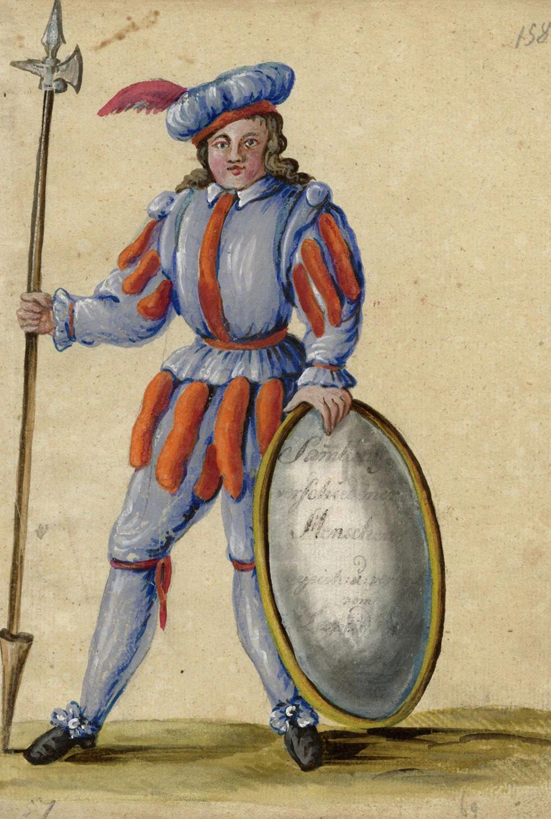 Renaissance Guard With Halberd & Shield Gouache Painting C.1820 Leopold ...