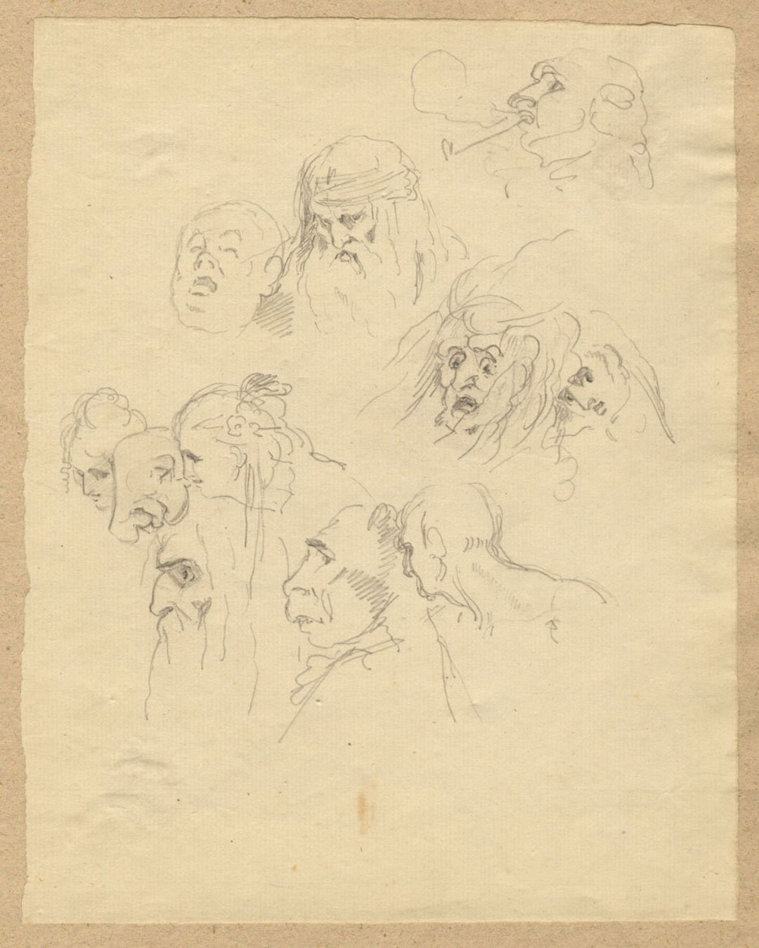 William Lock the Younger Graphite Drawing C.1780 Sheet of Facial ...