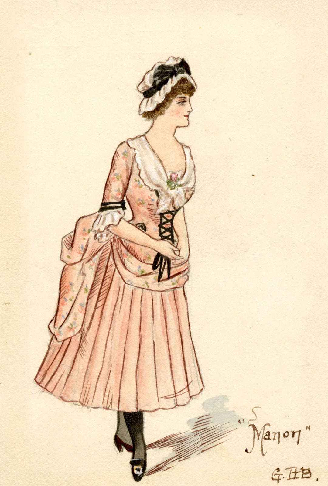 Theatre Costume: 'manon' Watercolour Painting 1880s G.H.B. Original ...