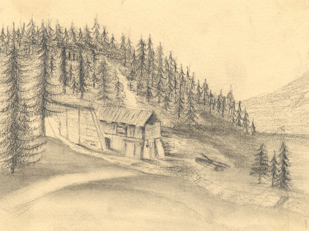 Mountain Refuge Maloja Switzerland Graphite Drawing Late 19th Century ...