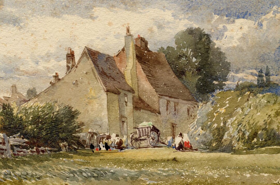 Edward Webb, French Farmhouse With Hay Cart Early C19th Watercolour ...