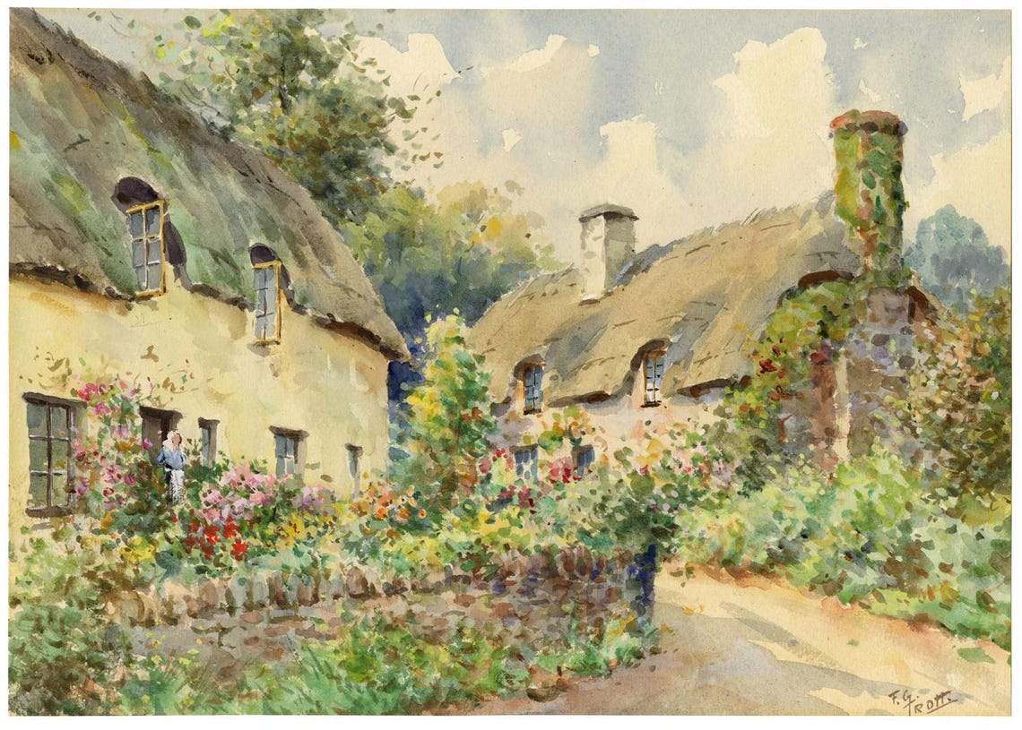 Frank George Trott Watercolour Painting Early C20th Cottages Horner ...