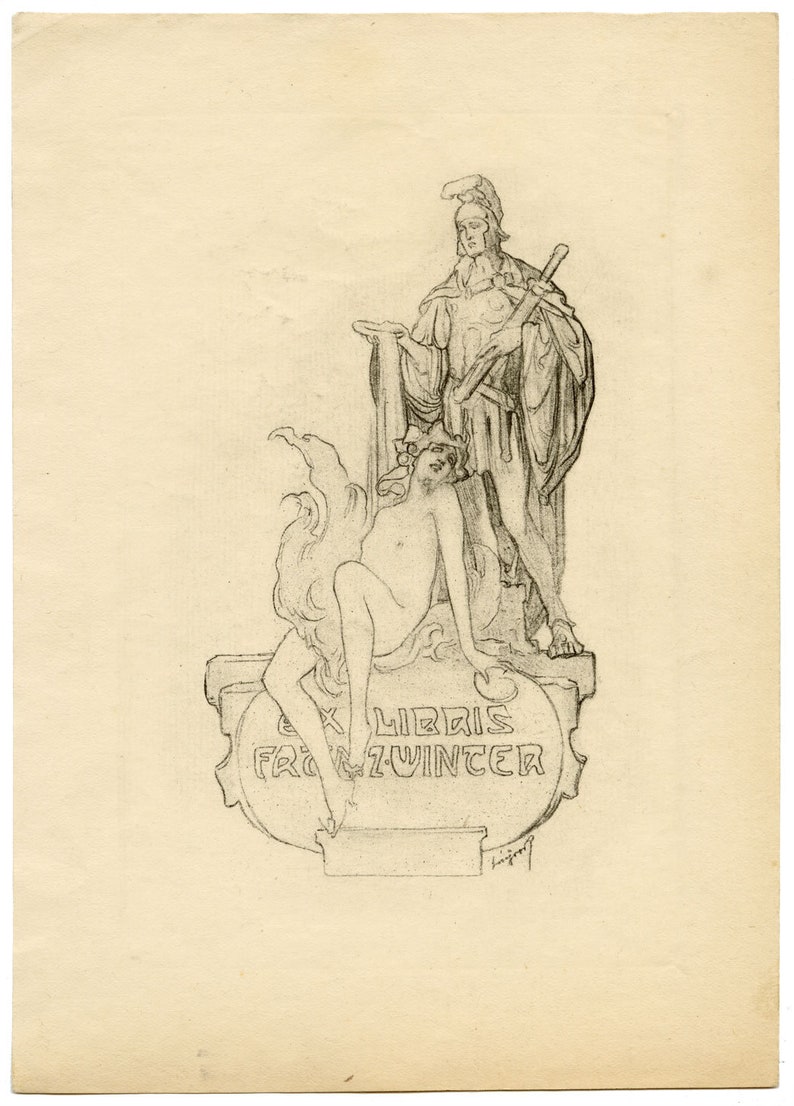 Franz Von Bayros Etching C.1910s Vienna Secession Ex Libris Bookplate F ...