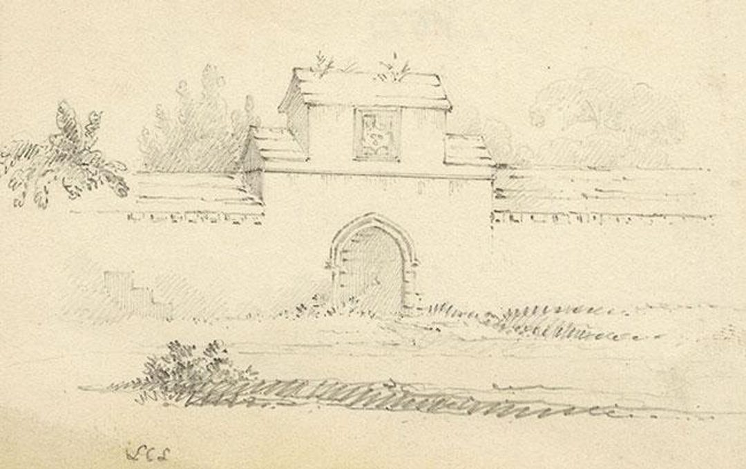 Lucy Sathbury, Walled Garden Gateway – Original 1850 Graphite Drawing ...