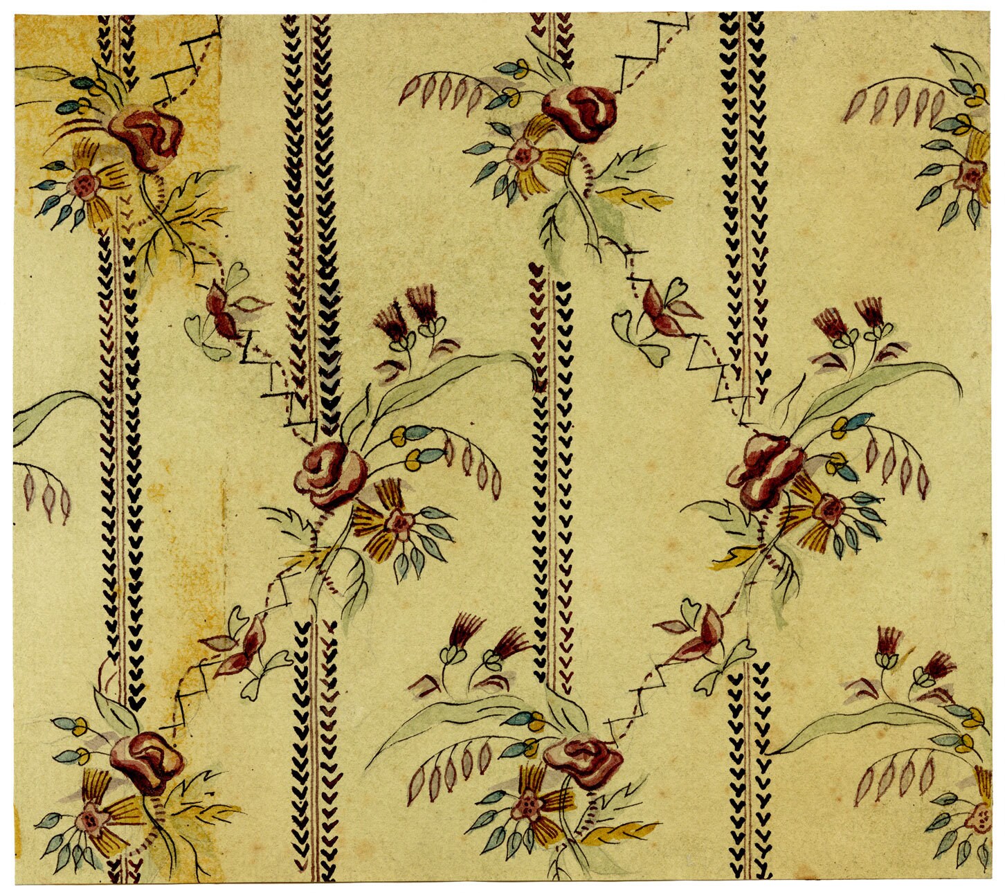 Mid-century Modern Textile Design 18th-century French Floral Ink ...