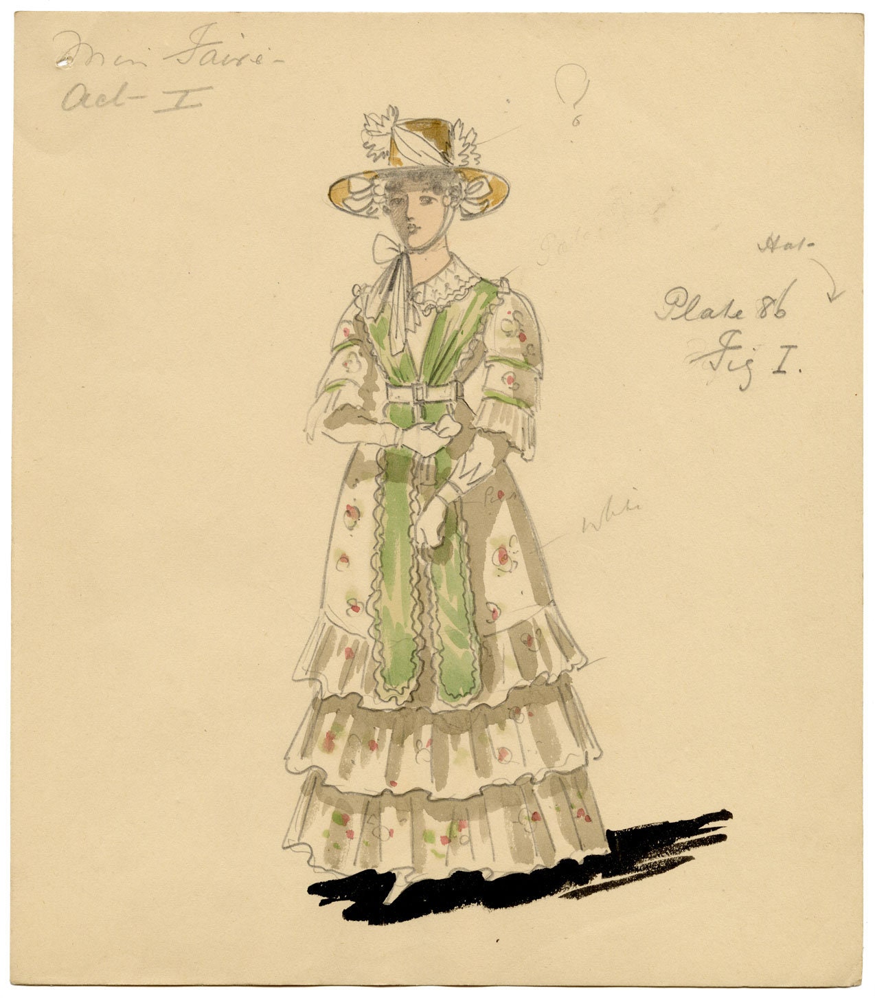 Edwardian Theatre Costume for Miss Faire Original 1910s Watercolour ...