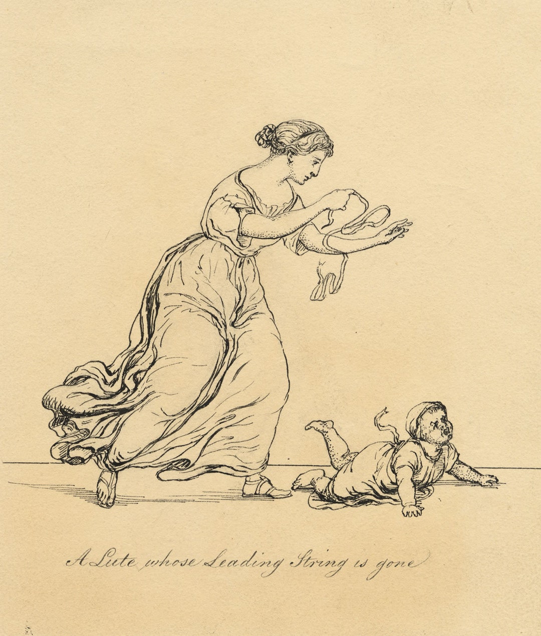 Mother & Baby Cartoon 'A Lute Whose Leading String is Gone' 1830s Ink ...