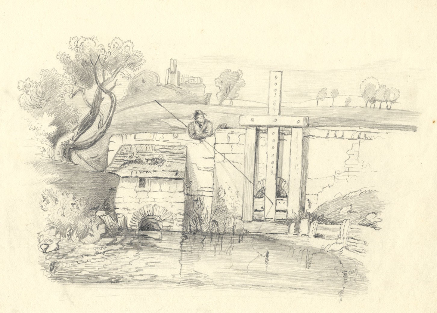 River Sluice Gate With Figure – Original C.1838 Graphite Drawing - Etsy