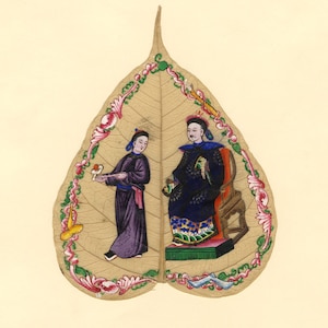 Antique C19th Chinese Peepal Leaf Painting – Qing Dynasty Emperor With ...
