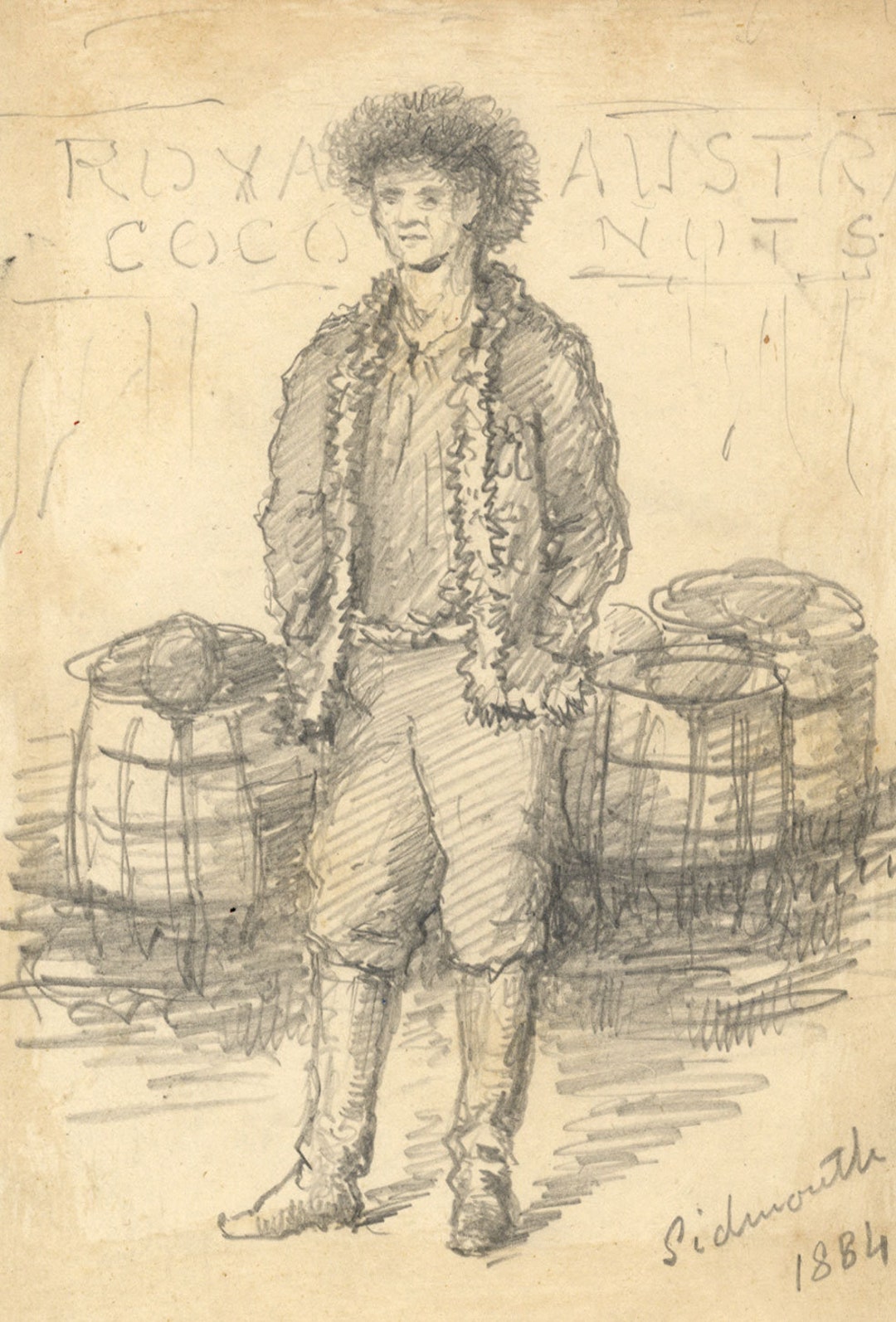 Sailor With Coconut Cargo Sidmouth Devon Graphite Drawing 1884 Frank ...