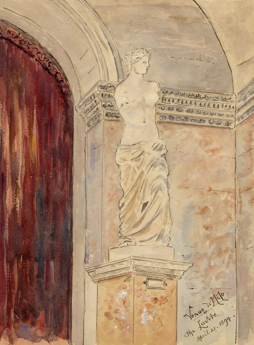 Venus De Milo in the Louvre Paris Watercolour Painting 1894 Whylock ...
