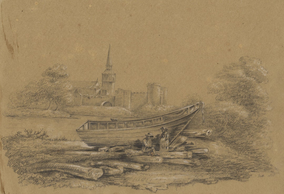 M. Heber, Boat & Figures by River After George Cuitt – 1818 Graphite ...