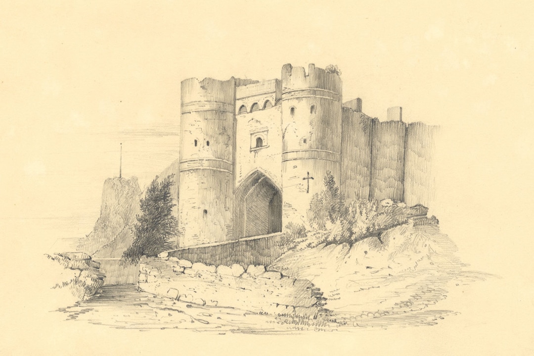 Carisbrooke Castle Isle of Wight Graphite Drawing 19th Century Original ...