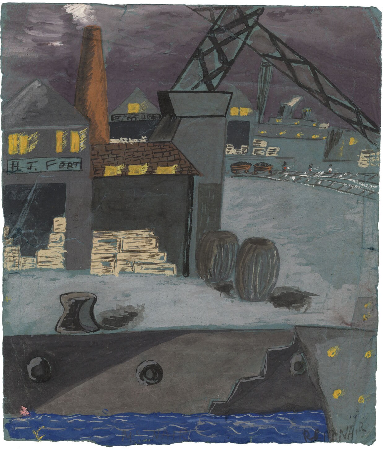 Shipyard Possibly the Clyde Gouache Painting 1957 R. Mcnair Original ...