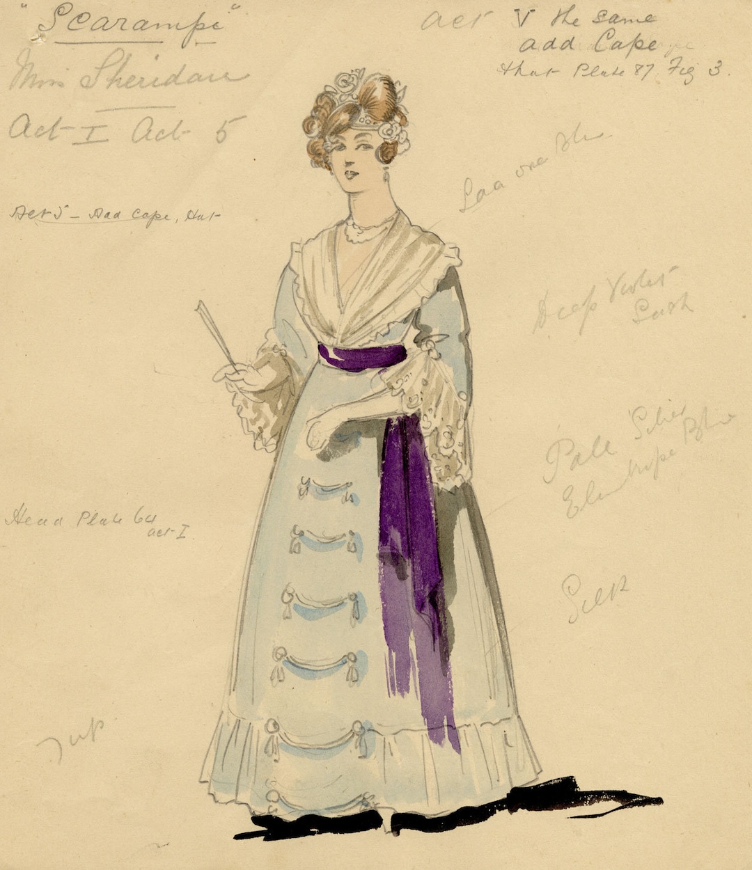 Edwardian Theatre Costume for Amy Sheridan – Original 1910s Watercolour Painting - Etsy