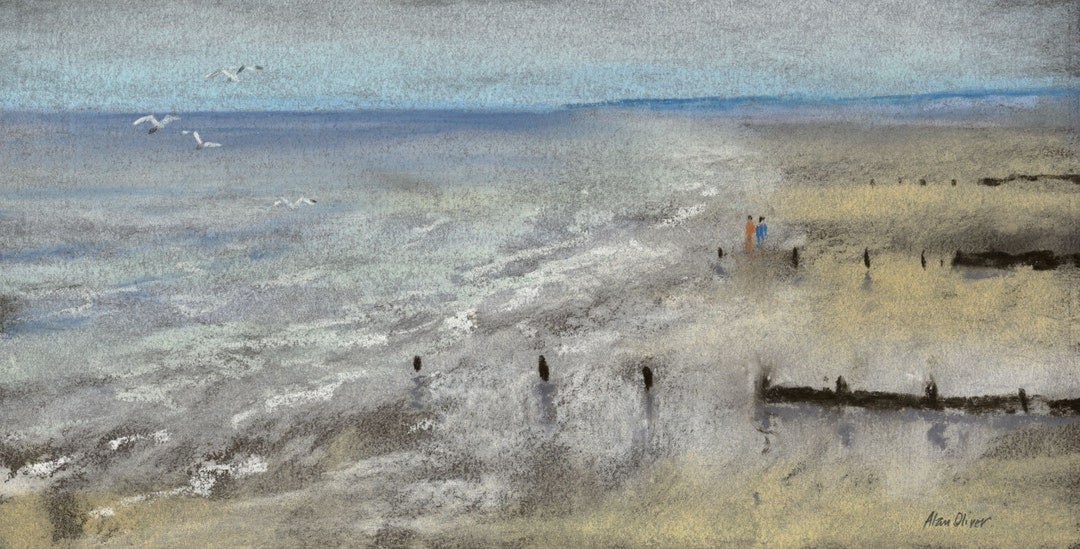 Alan Oliver Pastel Drawing C.1985 Beach Scene Original - Etsy
