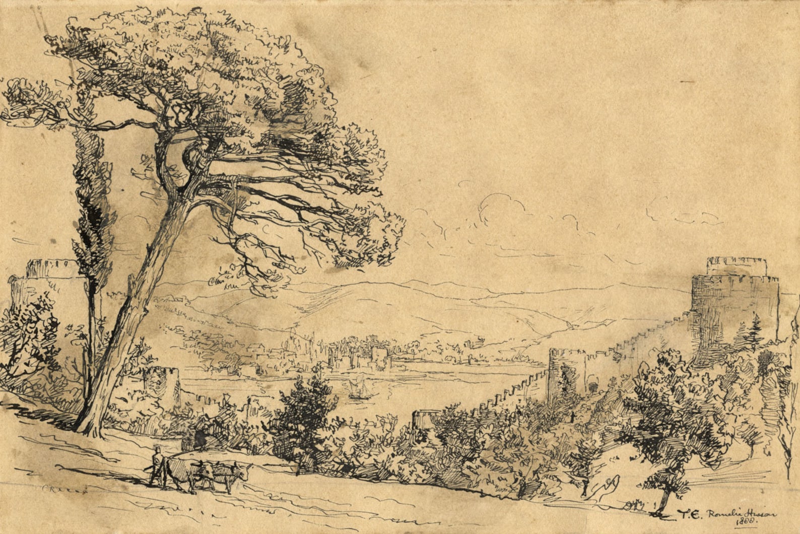 Tristram James Ellis, Rumeli Fortress, Istanbul, Turkey 1888 Pen & Ink ...