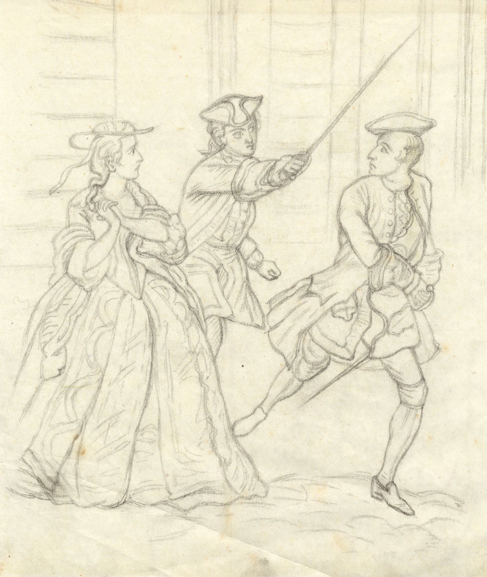 Two 18th-century Men Drawing Their Swords Graphite Drawing Late 19th ...